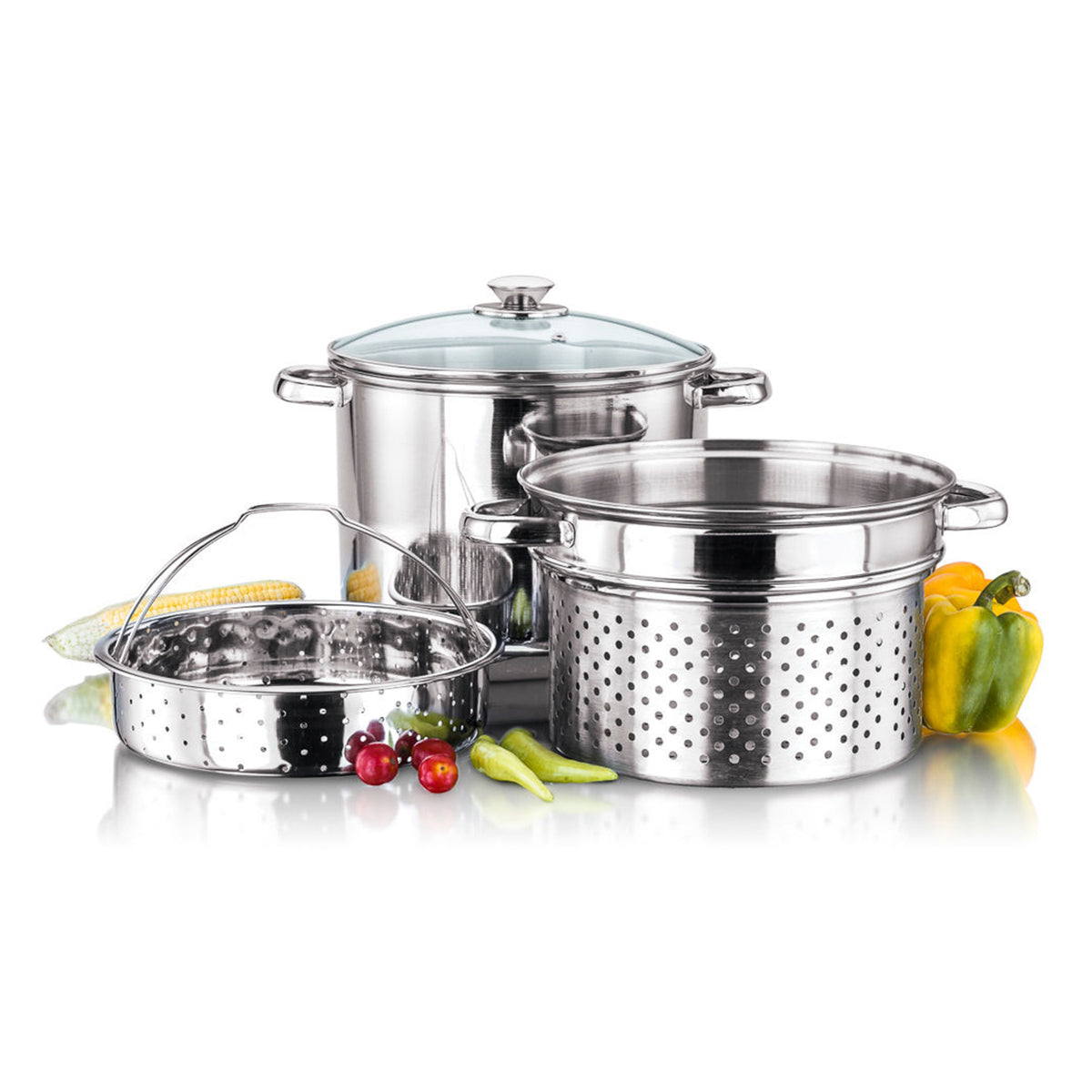 Stainless Steel 4 Pcs Pasta Cooker Set - 8 qt Stock Pot with Steamer I ...