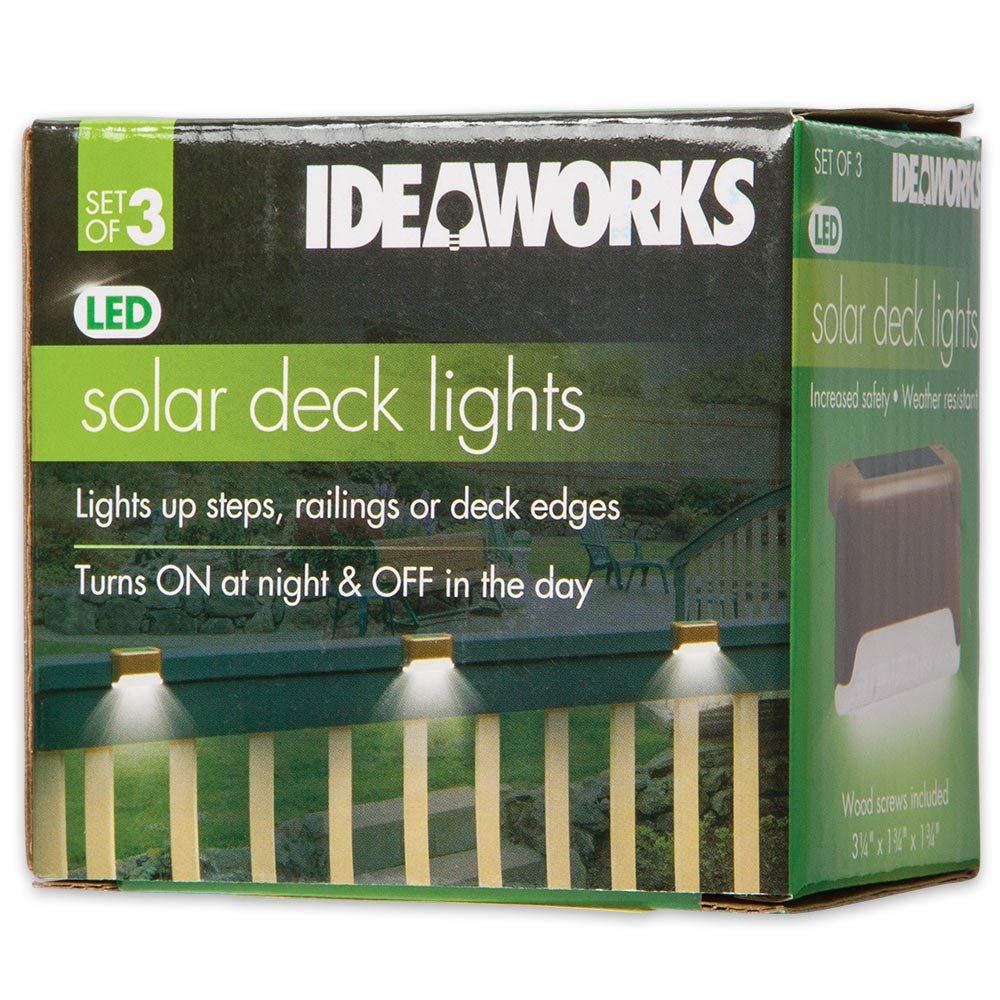 Ideaworks Solar Powered Outdoor Deck Step Lights, 3 Pack, Wall Mount P ...